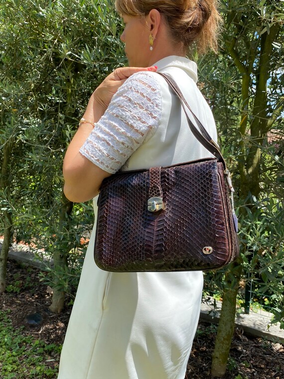 70s Vintage shoulder bag Python /Brown Elegant Crossb… - Gem