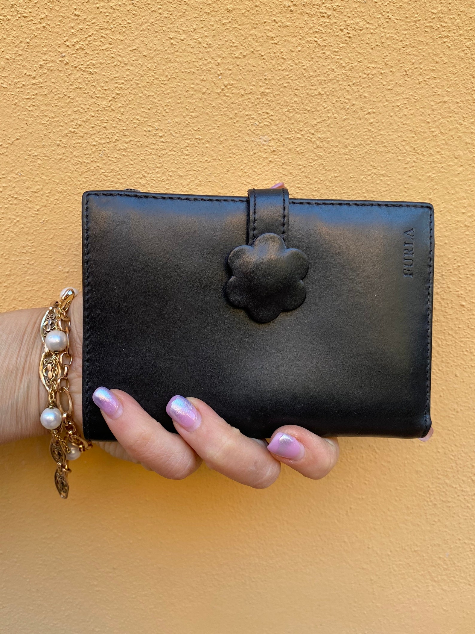 Cartera vintage de los años 90 Furla / cartera de cuero negro | Etsy