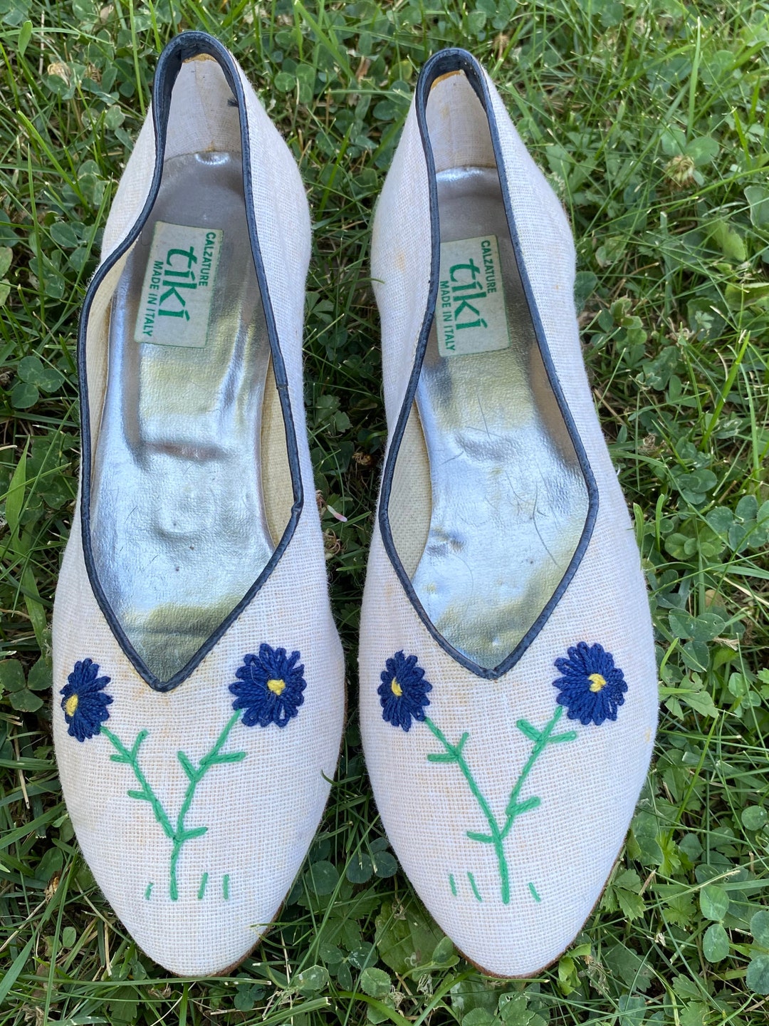 60s Vintage Décolleté Tiki Footwear Made in Italy/ivory Canvas ...