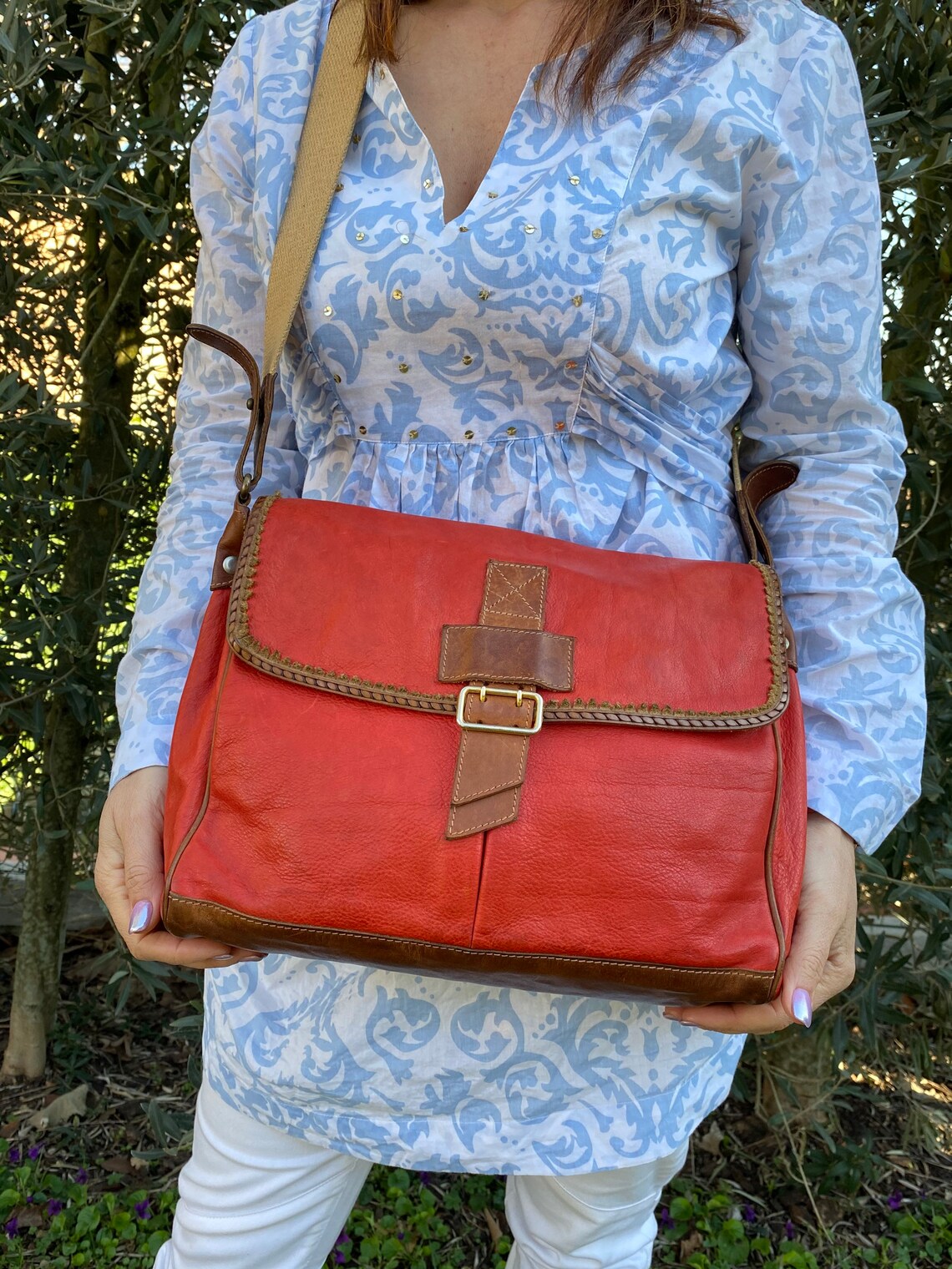 90s Shoulderbag Italy/vintage Bag Italy/corals Leather - Etsy