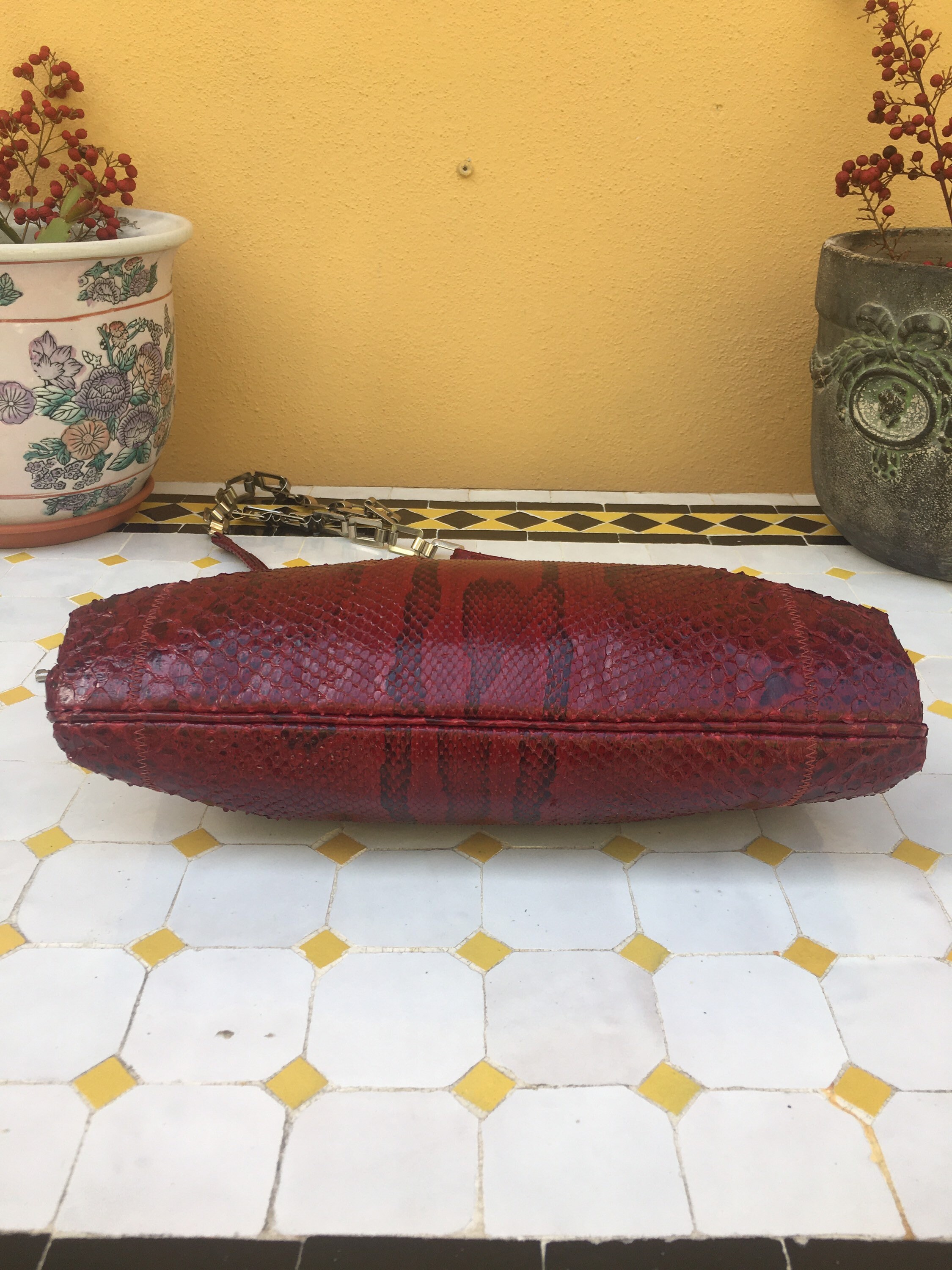 60s Vintage Python/Leather python shoulderbag/Bordeaux | Etsy