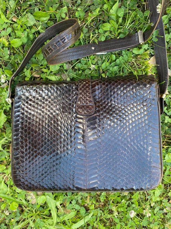 70s Vintage shoulder bag Python /Brown Elegant Crossb… - Gem
