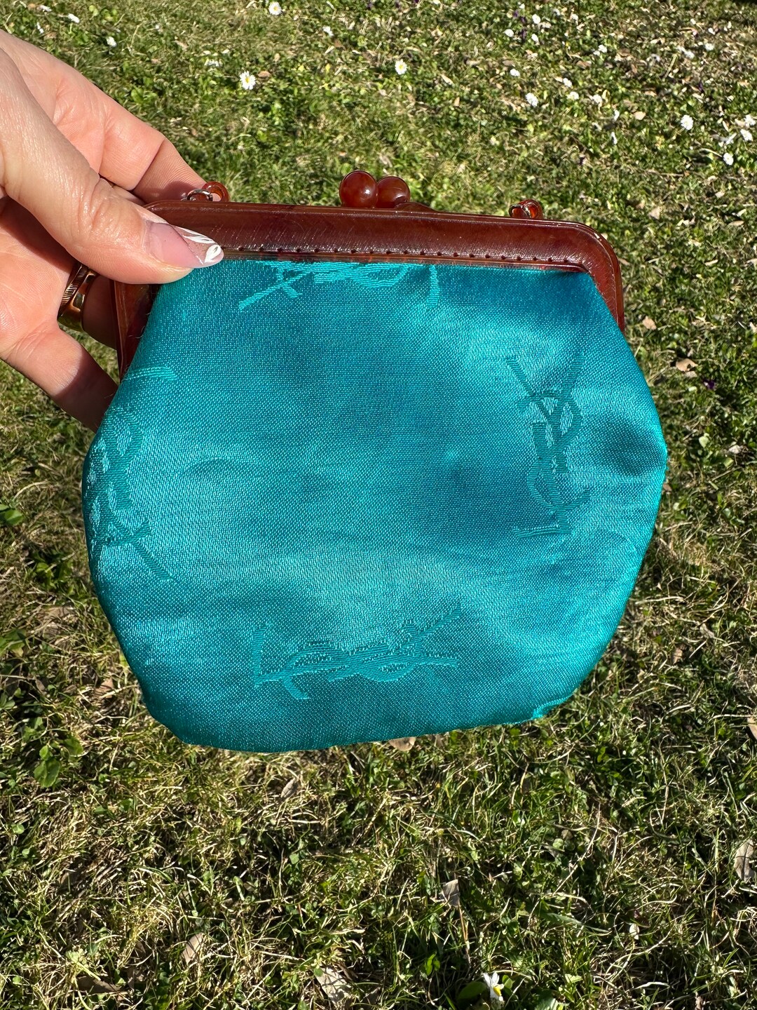 50s Vintage Upcycle Handmade Clutch/turquoise Pouch Cotton/handmade ...