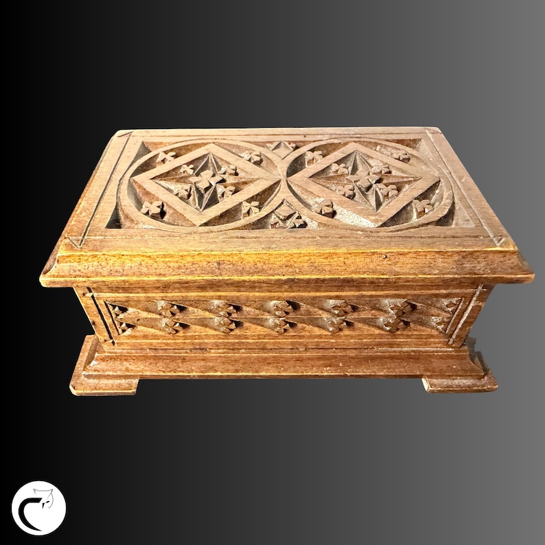 1900s / Antique Stamps Box Carving Wooden Jewelry Box Art Nouveau ...