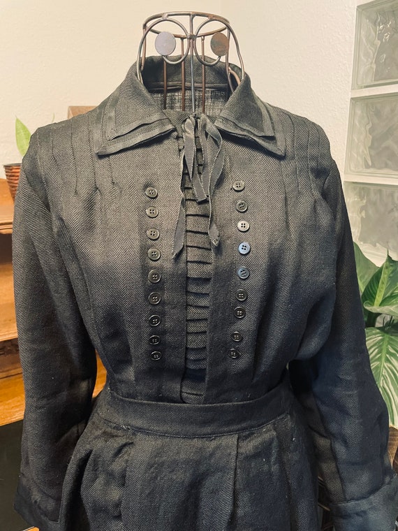 Antique black edwardian wool costume jacket and skirt… - Gem