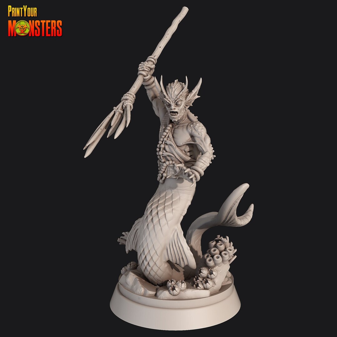 Merman Sanctum Defender Unpainted Mini for Ttrpgs D&D, Dnd, Dungeons ...