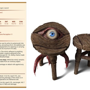 Table, Stool, Barrel, Rug and Chair Mimics Unpainted Mini for Ttrpgs D ...