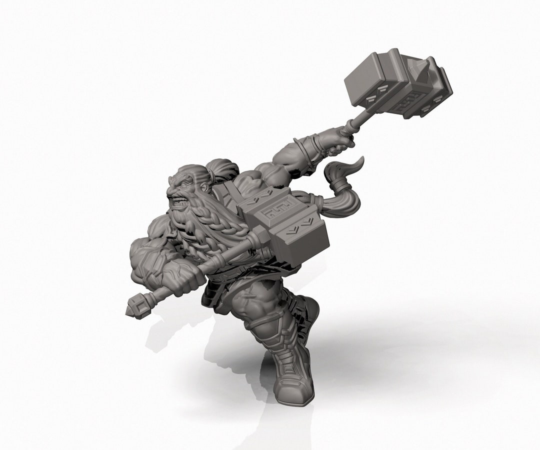 Dwarf Fighter W/ Dual Hammers Unpainted Mini for Ttrpgs D&D, Dnd, Dungeons and Dragons ...