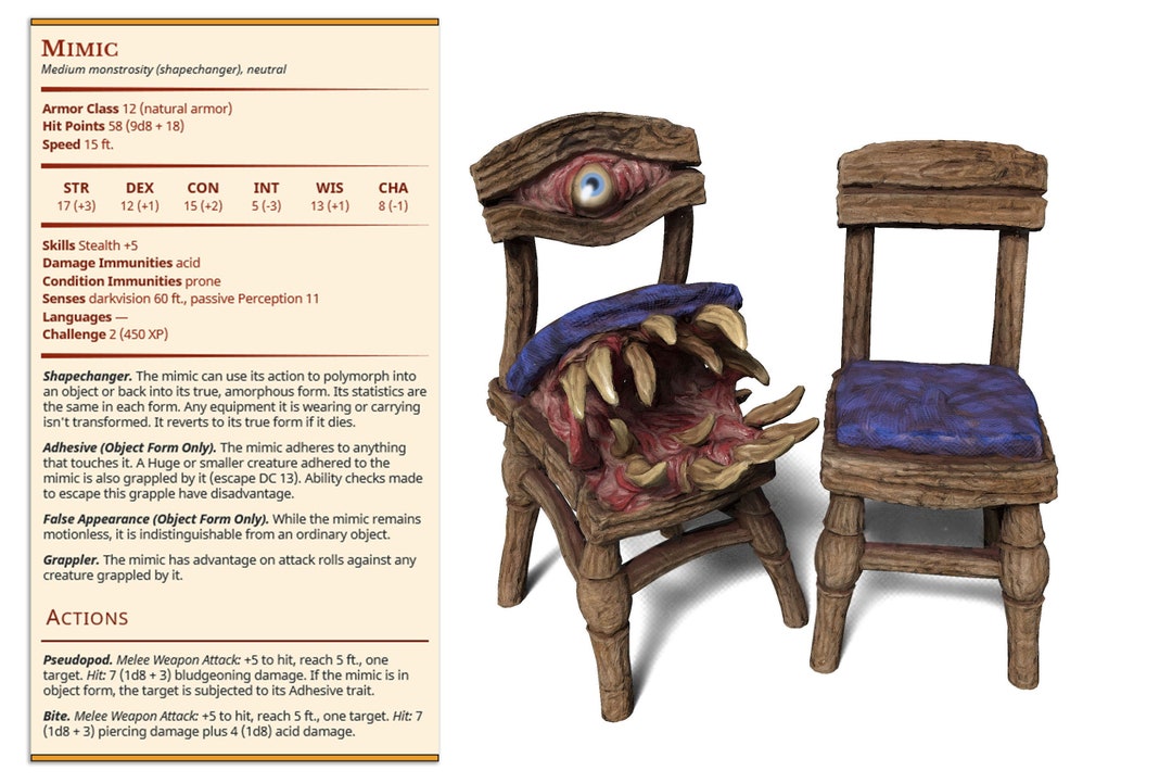 Table, Stool, Barrel, Rug and Chair Mimics Unpainted Mini for Ttrpgs D ...