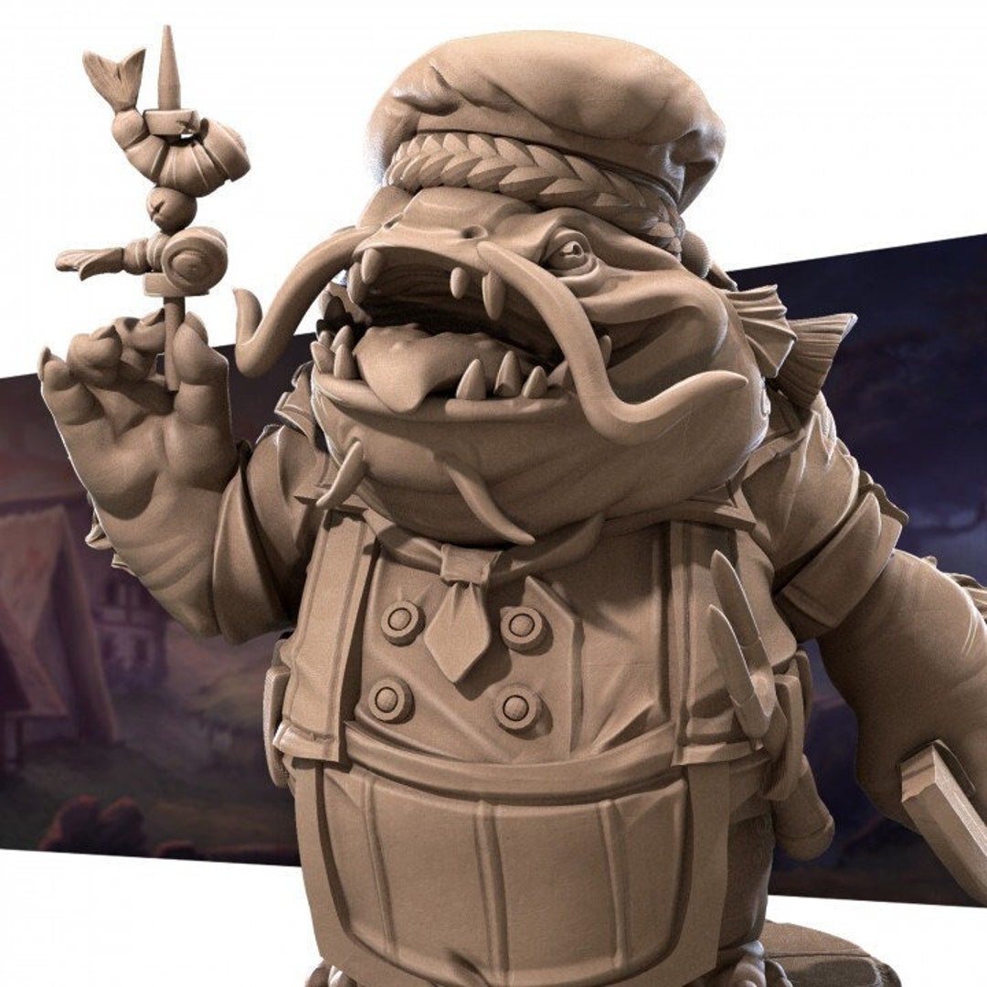 Ganbon-san, the Chef Locathah the River King Unpainted Mini for Ttrpgs ...