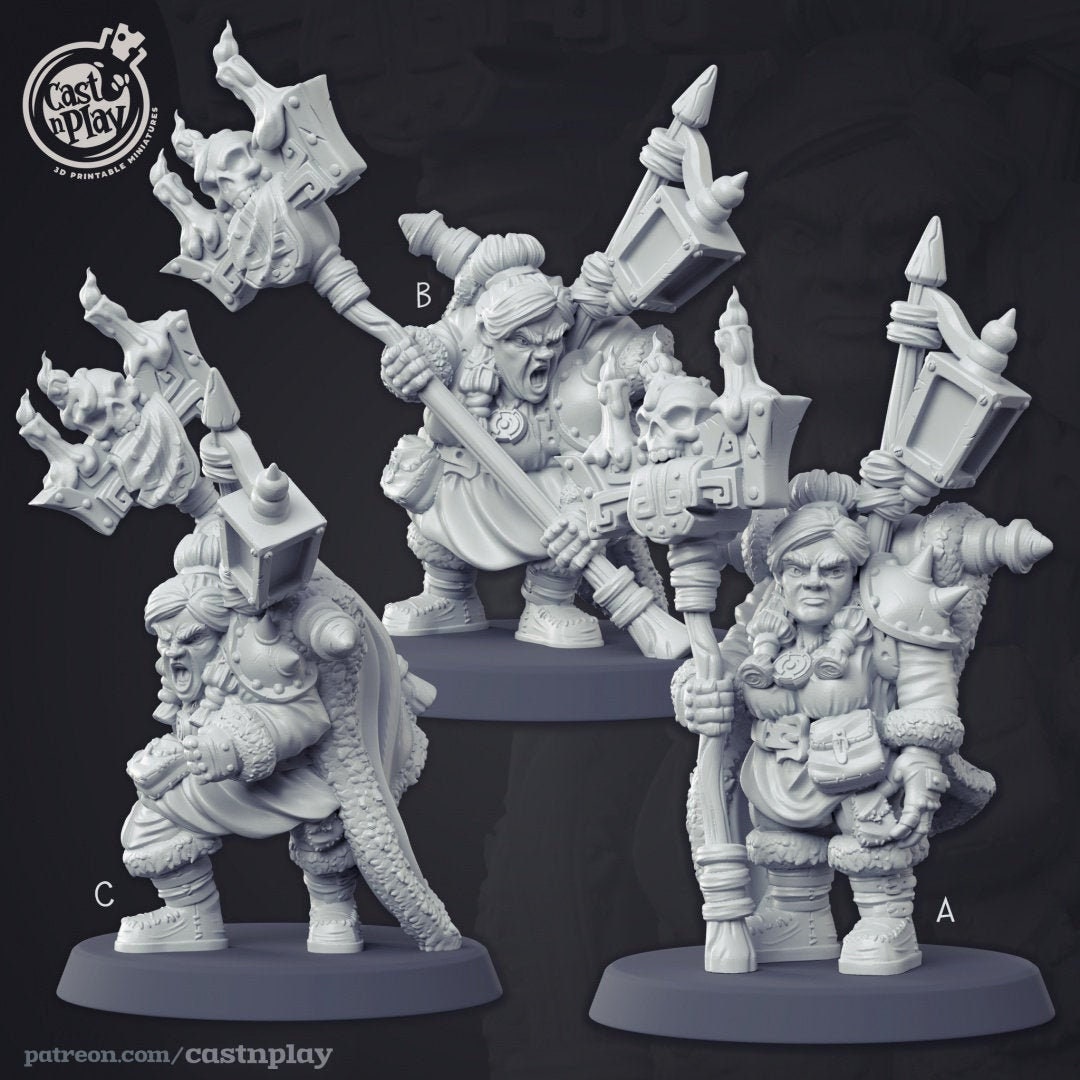 Female Dwarven Warlocks / Wizards 3 Sculpts Unpainted Mini for Ttrpgs D ...