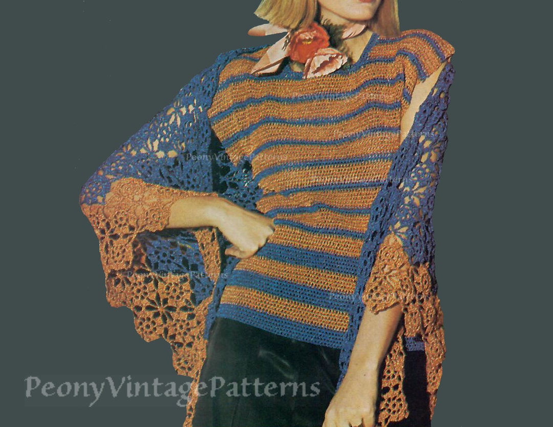 Beautiful Shawl 1960s 1970s Mod Style Mid Century Vintage Crochet ...