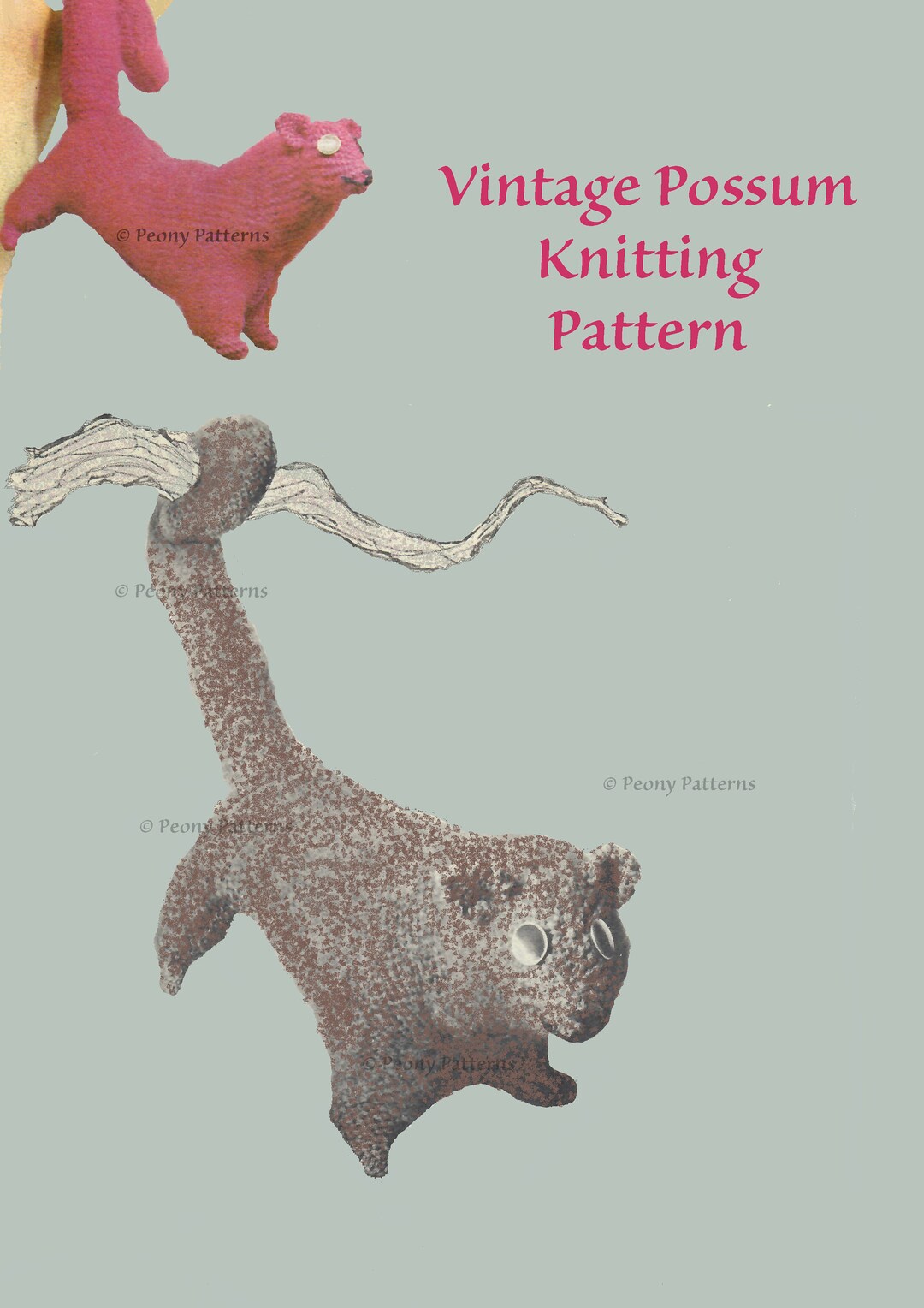 Cute Vintage Possum Knitting Pattern L PDF Instant Download - Etsy