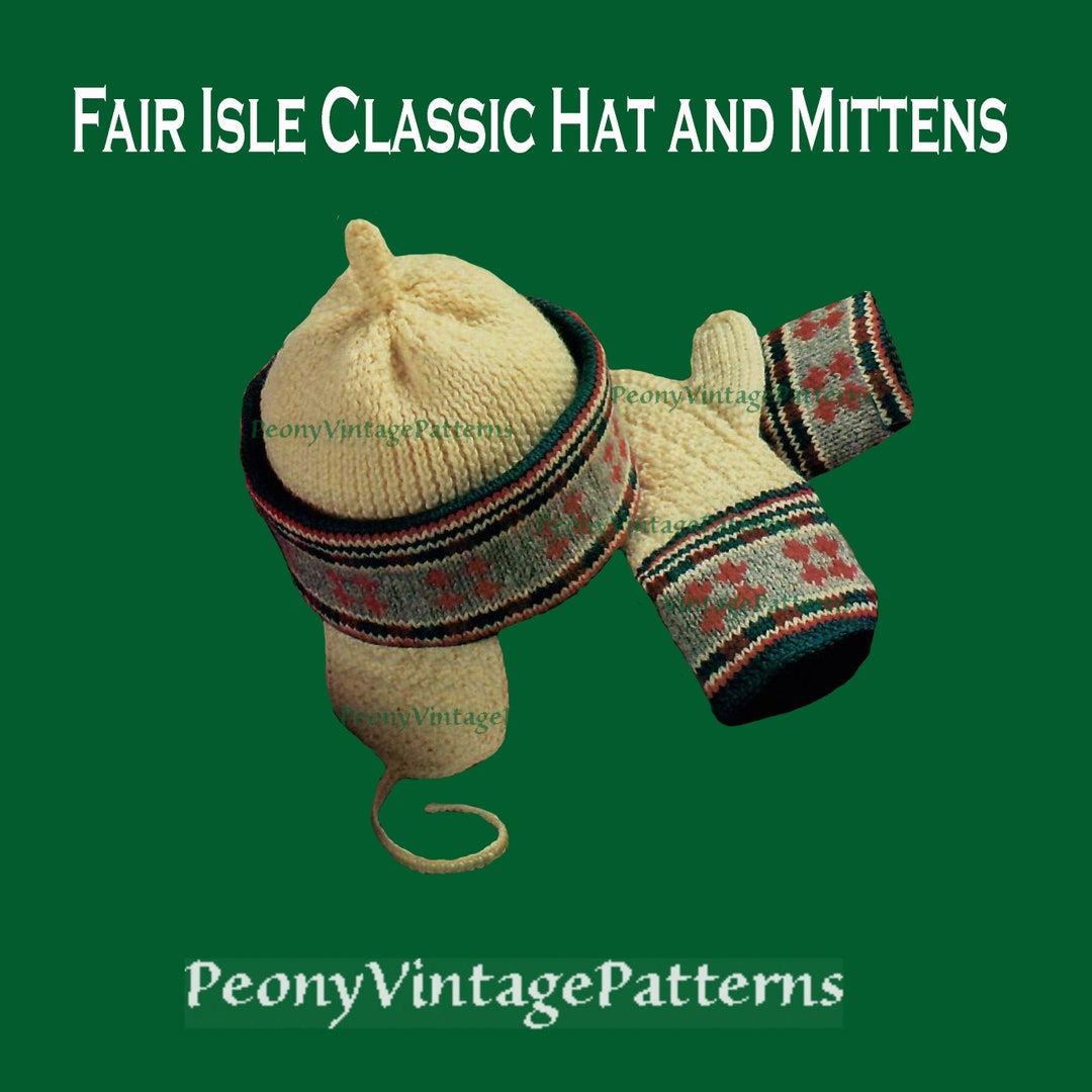 Fairisle Classic Ushanka-hat With Earflaps and Wrist-covering Mittens ...