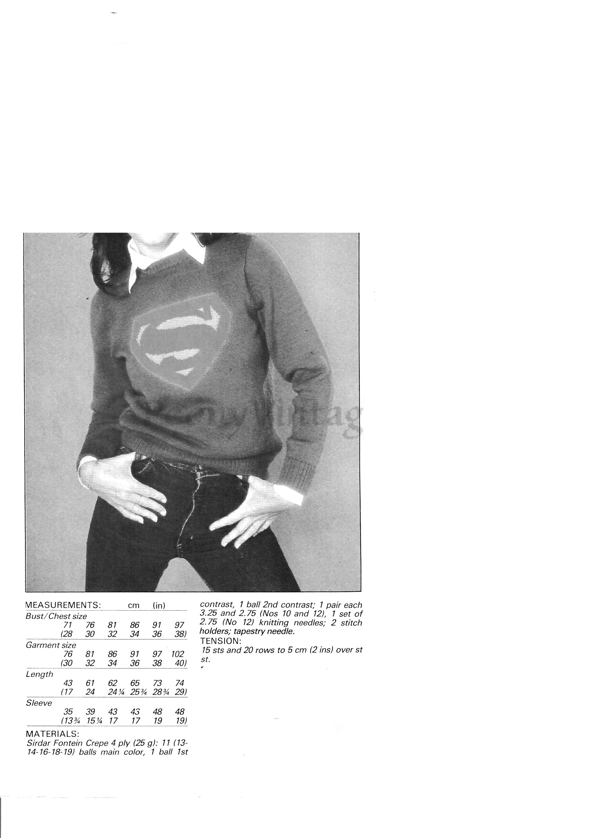 Superman Superwoman Vintage Knitting Pattern Superman Sweater - Etsy