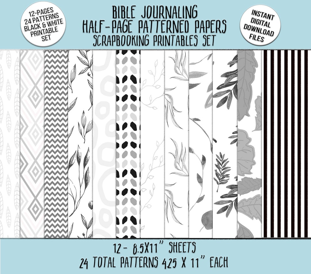 Black and White Scrapbooking Papers Backgrounds Set 12 Pages With 24 ...