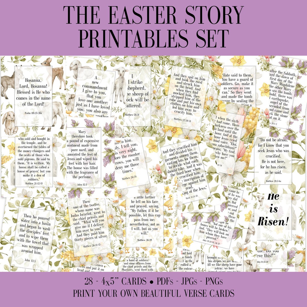 The Easter Story Verse Cards Printable Set Easter Gift Easter ...