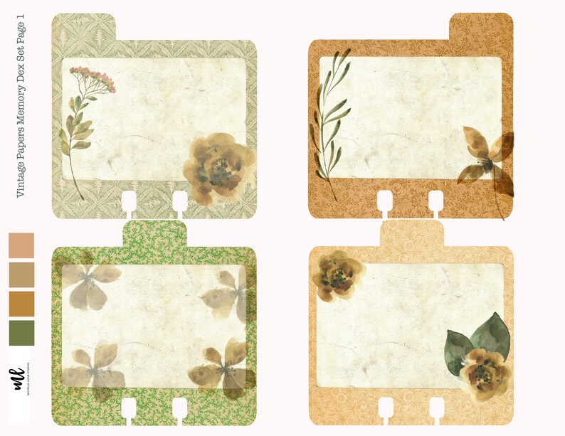 Vintage Papers Memory Dex Set 12 Started Mem Dex Cards Vintage Themed ...