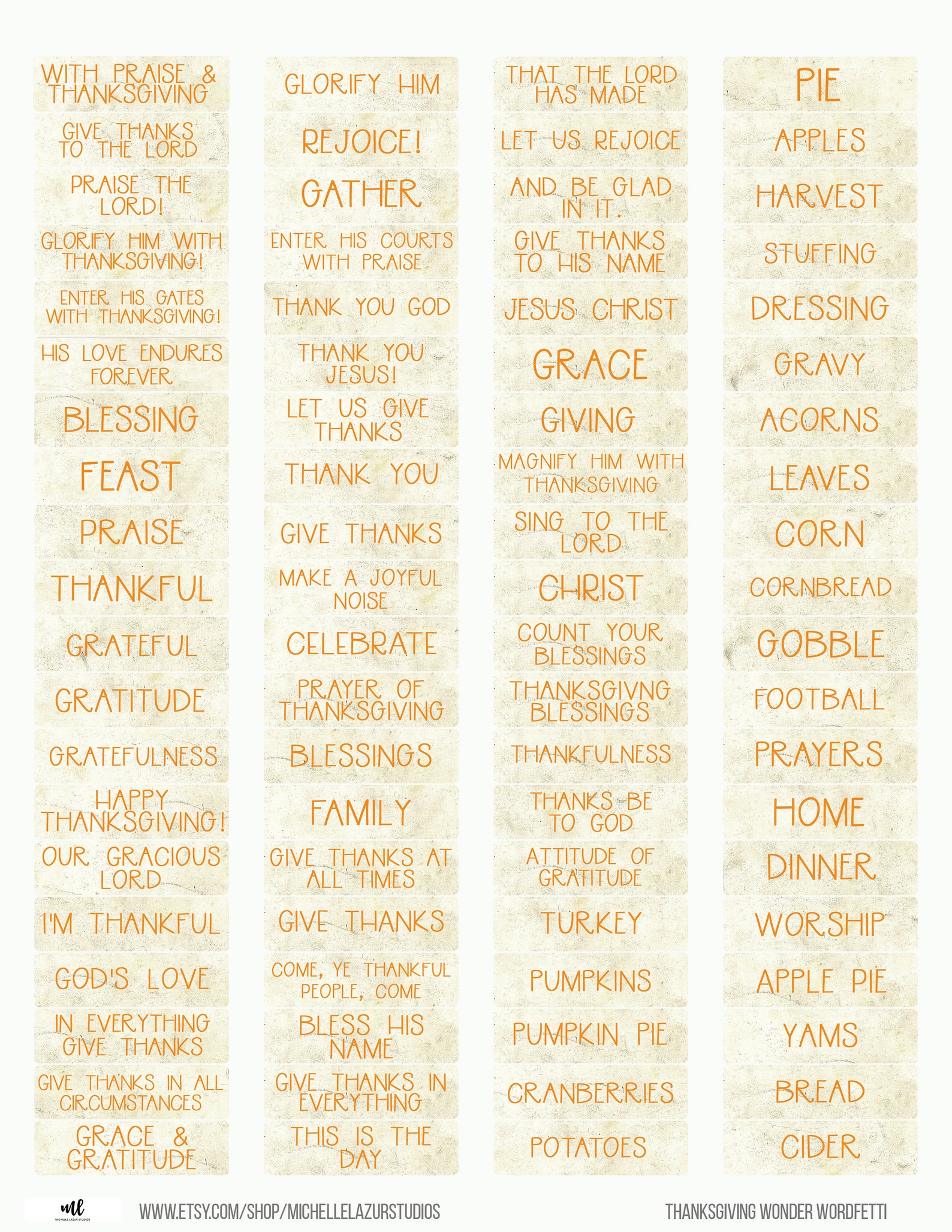 Christian Thanksgiving Words and Phrases Wordfetti Printable - Etsy
