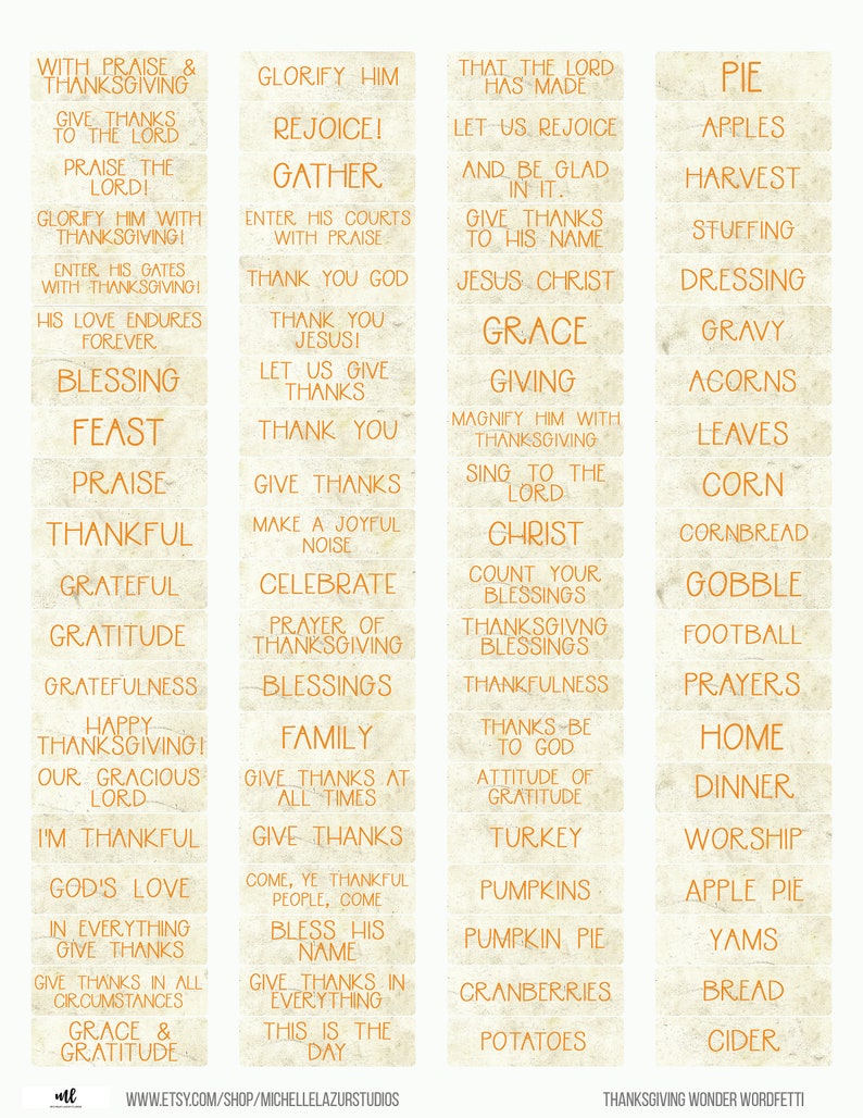 Christian Thanksgiving Words and Phrases Wordfetti Printable - Etsy