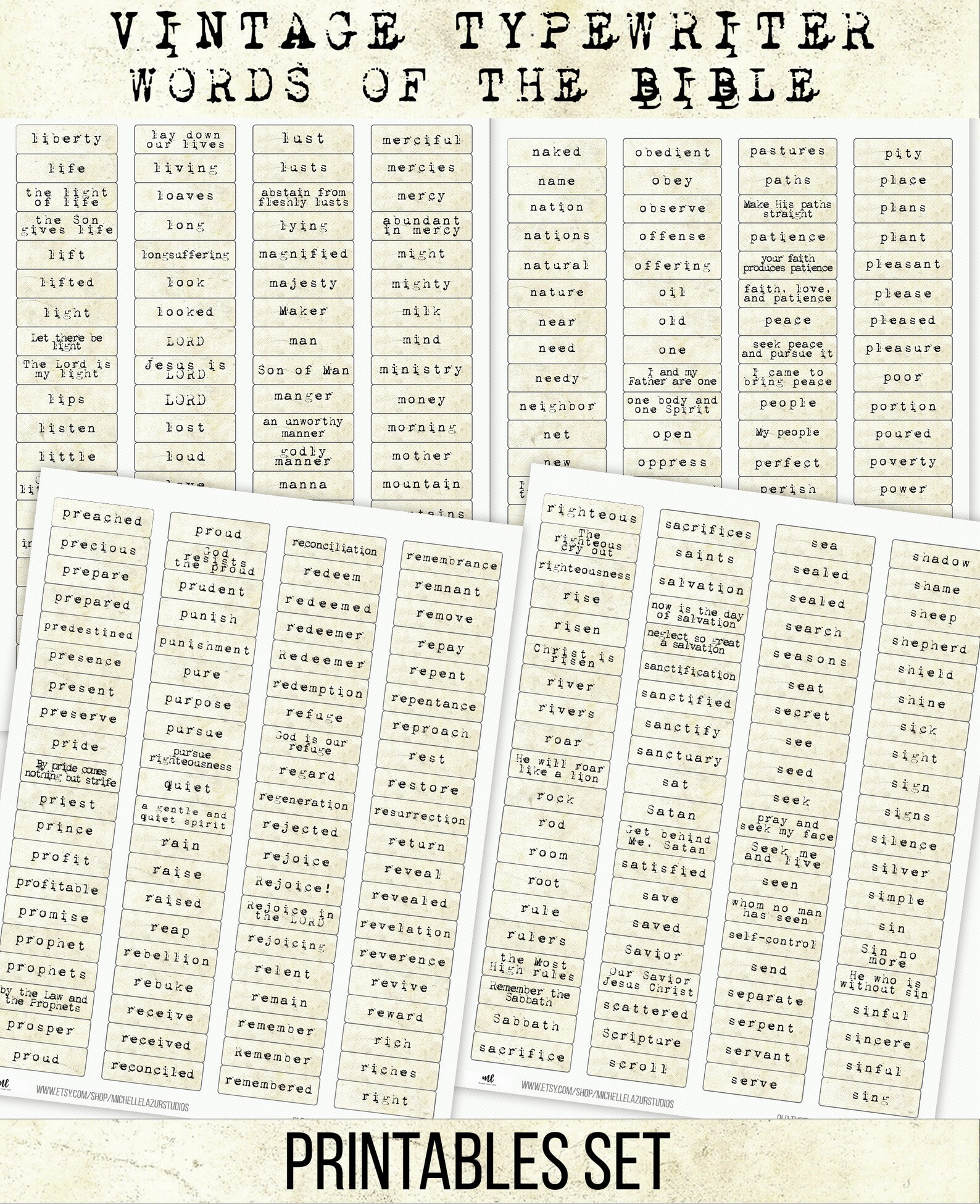 Bible Words and Phrases in Old Typewriter Text on Old Paper - Etsy
