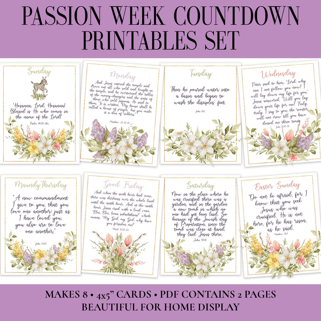 EASTER Passion Holy Week Verse Countdown Cards Easter Gift Easter ...