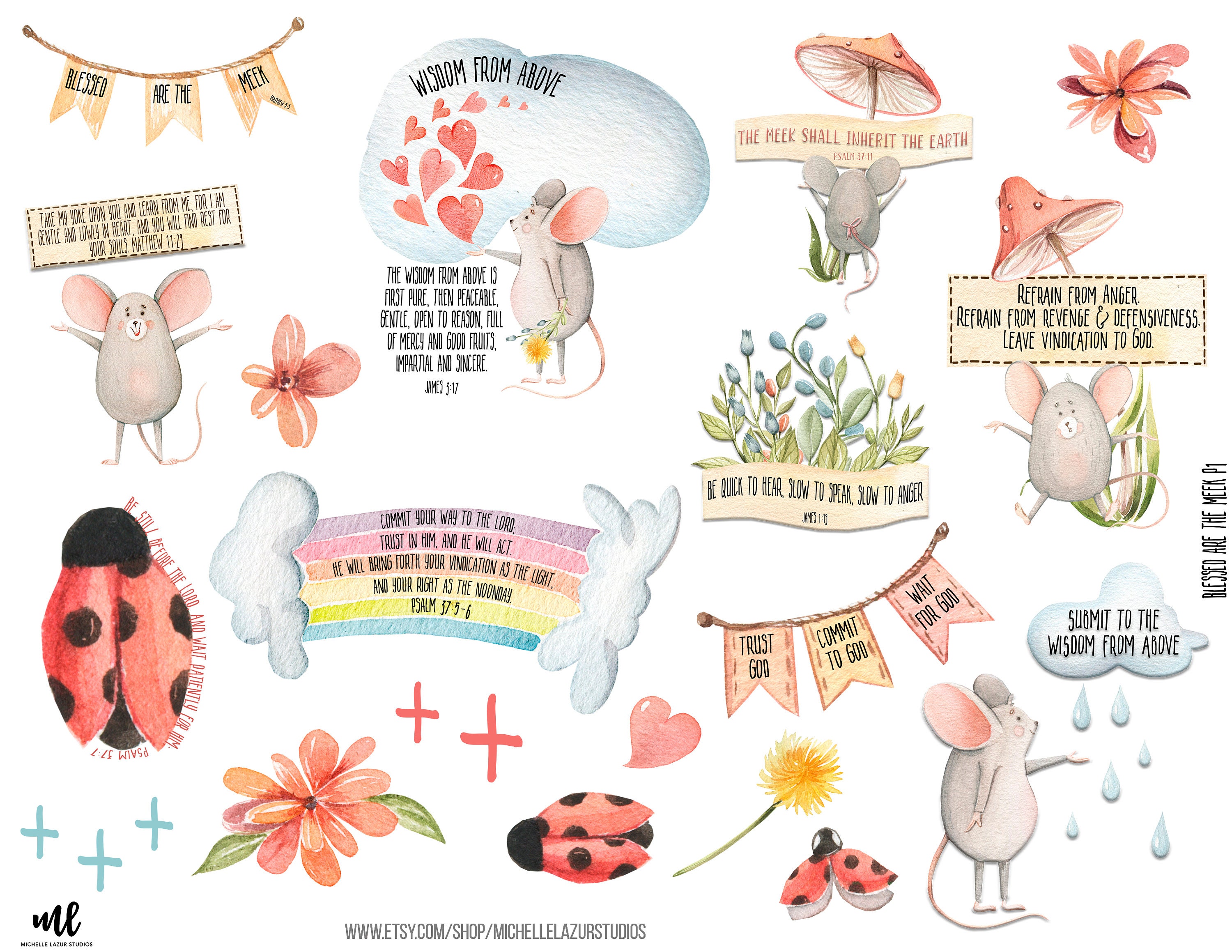 Blessed Are the Meek Pattern Papers and Ephemera and - Etsy