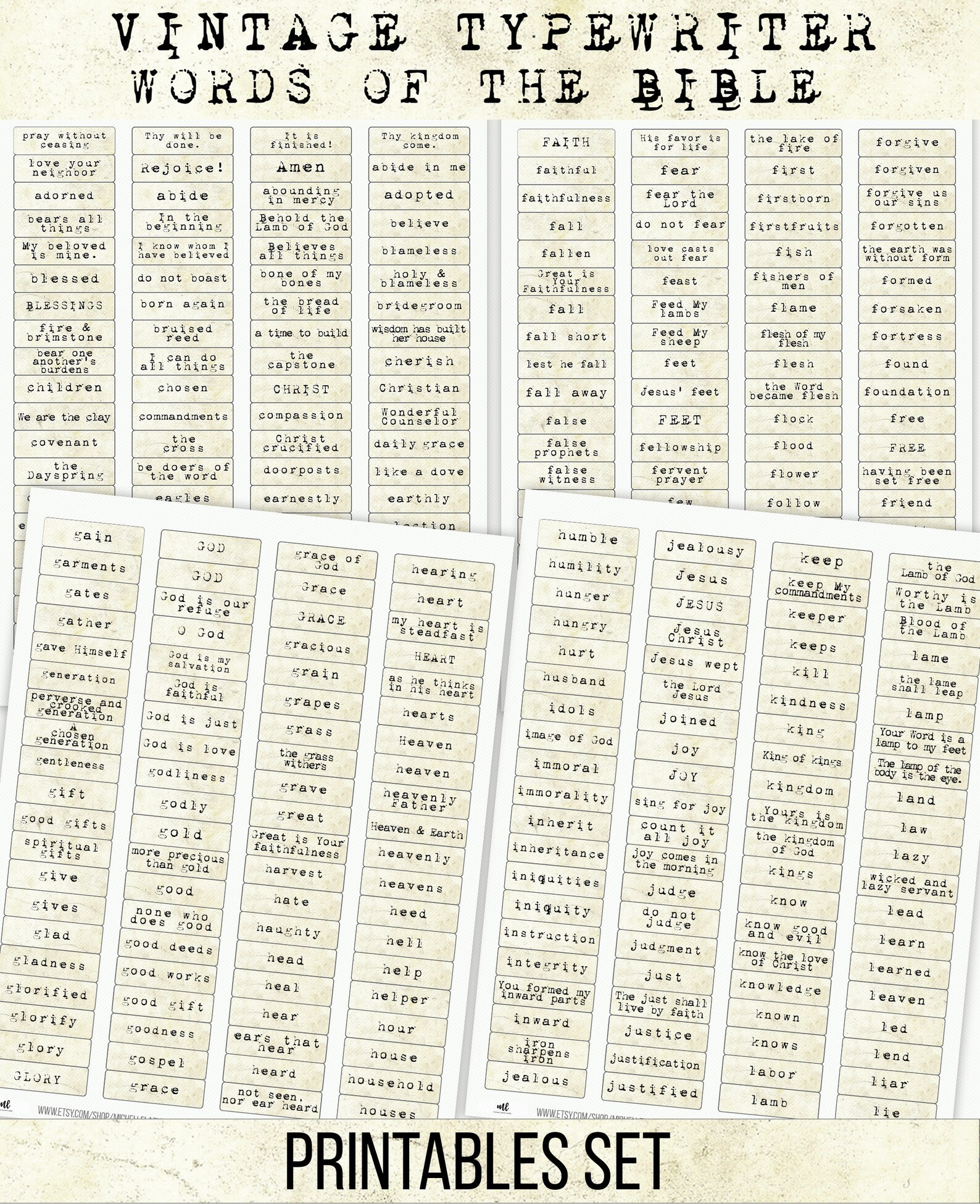 Bible Words and Phrases in Old Typewriter Text on Old Paper - Etsy