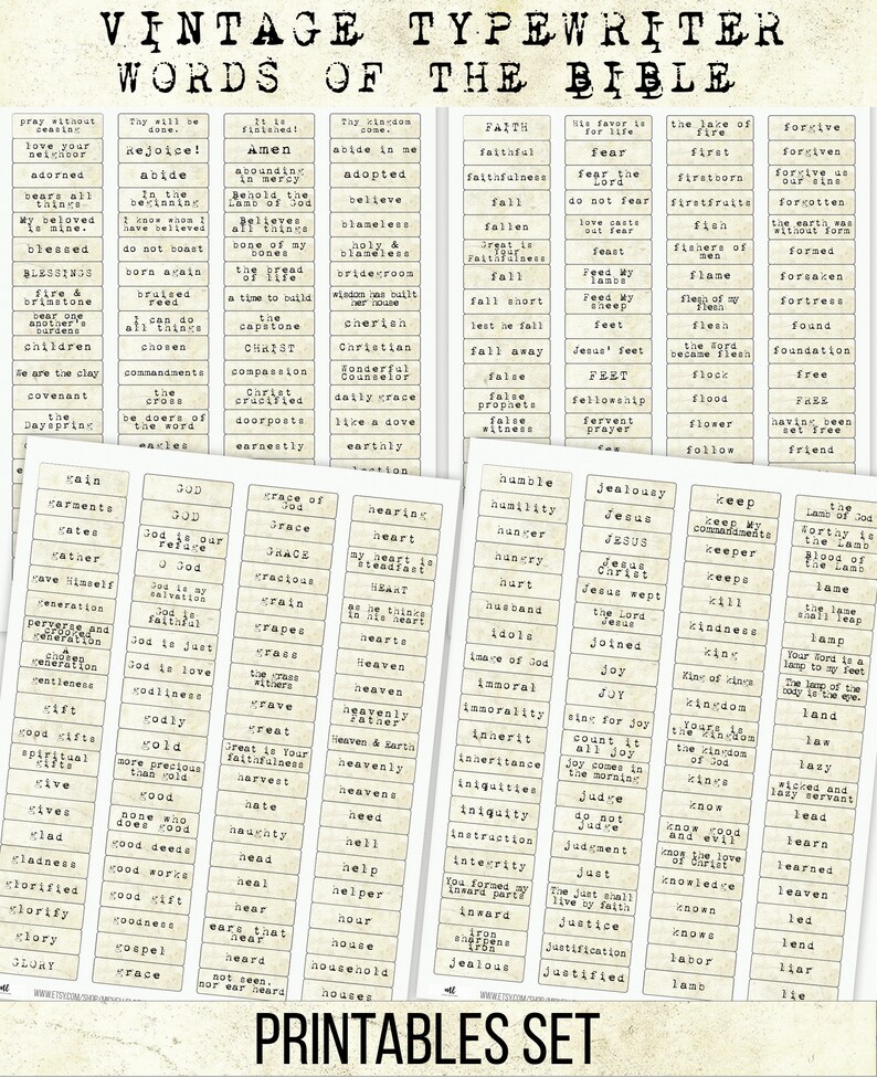 Bible Words and Phrases in Old Typewriter Text on Old Paper - Etsy