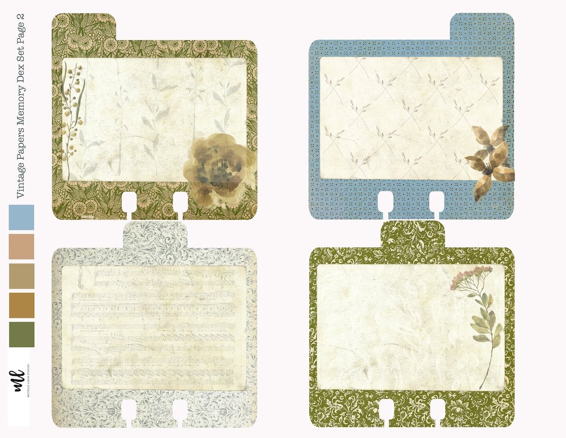 Vintage Papers Memory Dex Set | 12 Started Mem Dex Cards Vintage Themed ...