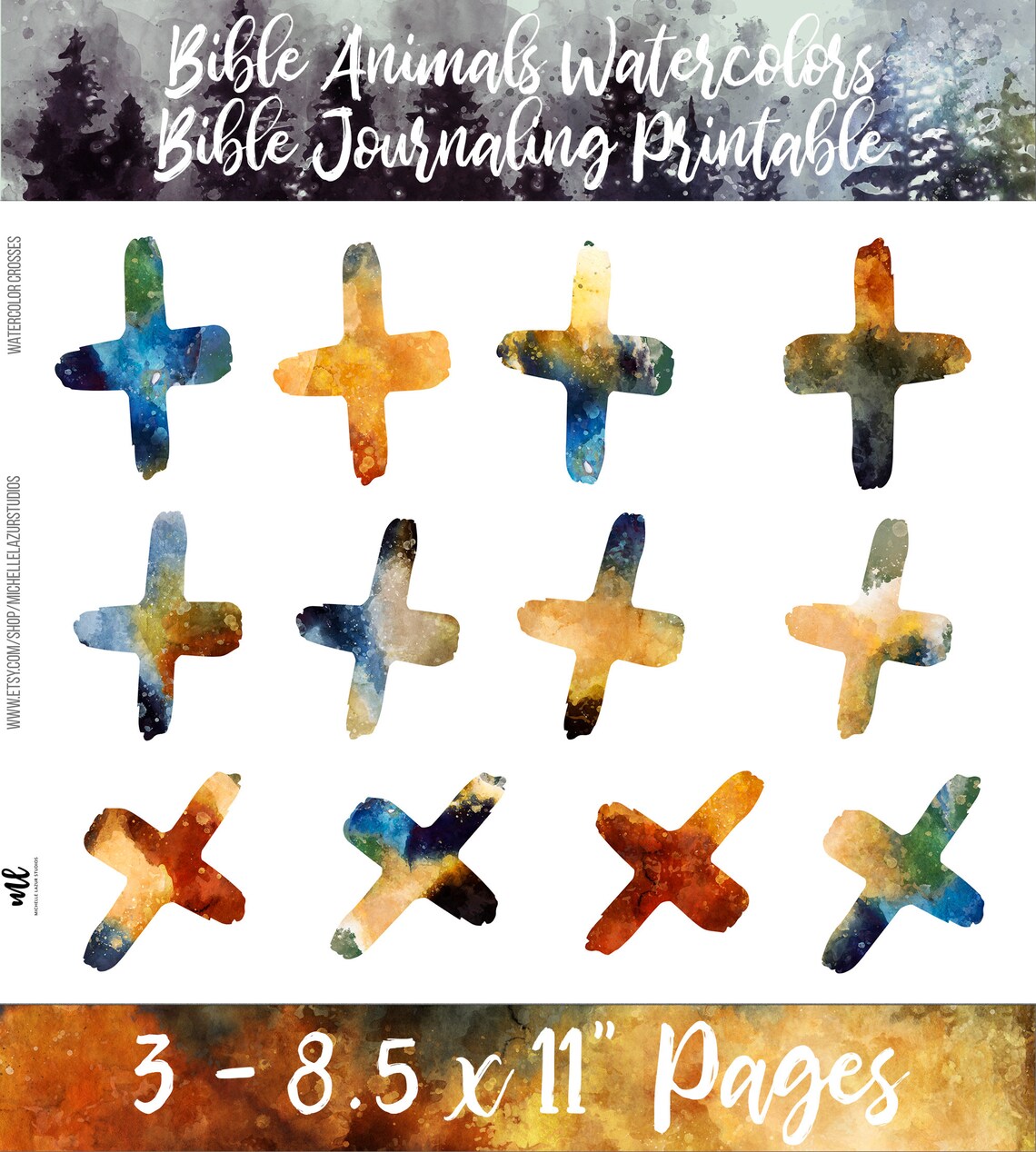 Animals and Verses Bible Journaling Set | Watercolor Animals & Crosses ...