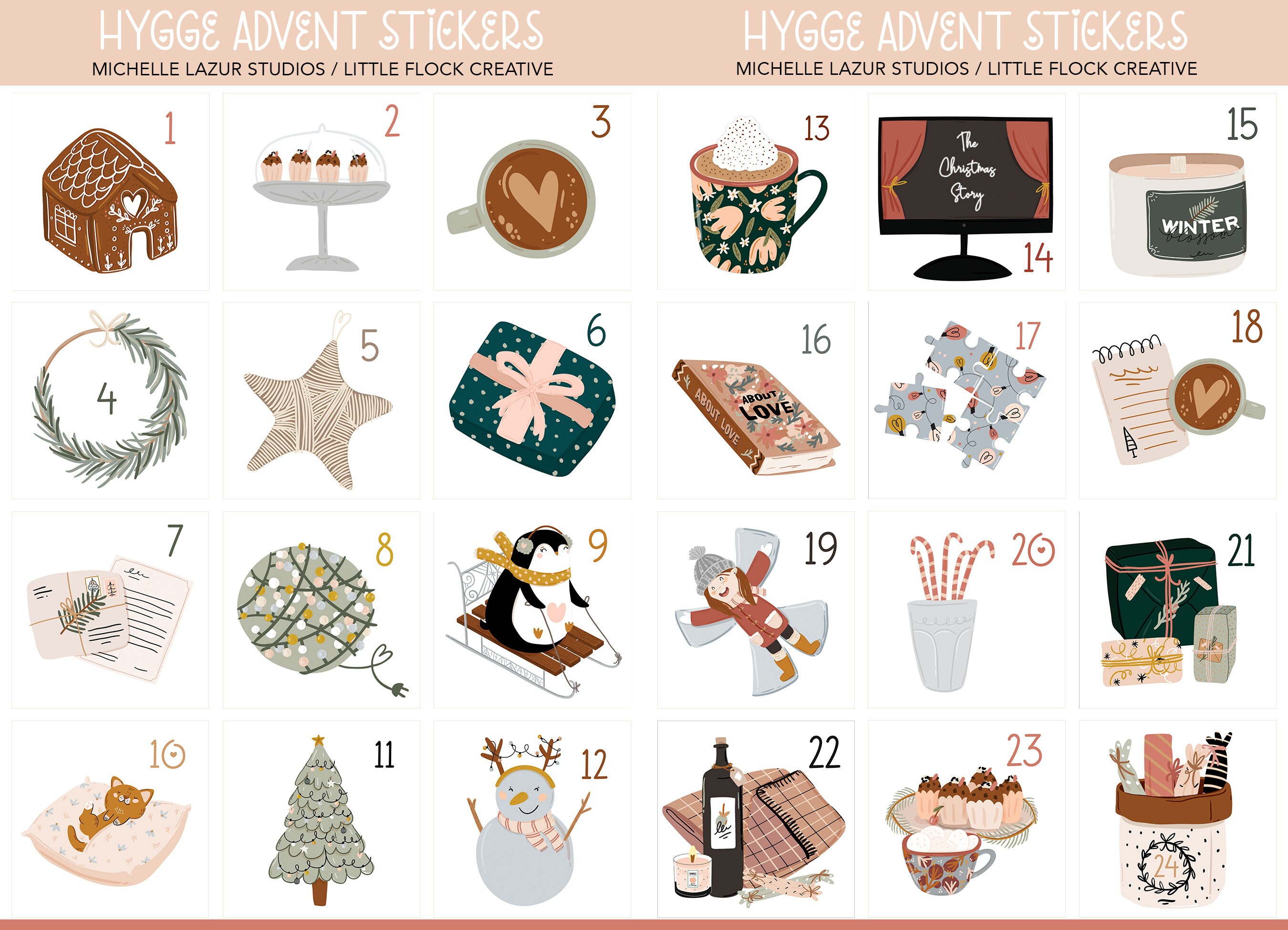 Advent Stickers to Print and Cut Yourself. Hygge Christmas Countdown ...