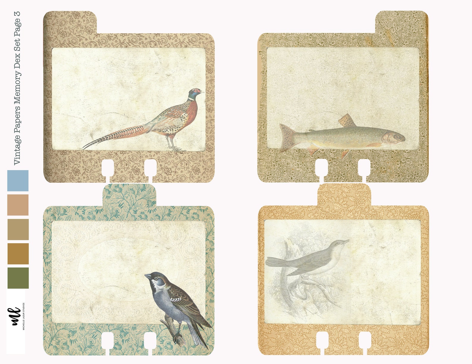 Vintage Papers Memory Dex Set | 12 Started Mem Dex Cards Vintage Themed ...