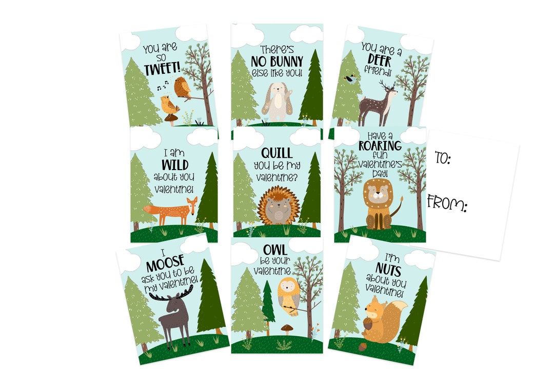 Woodland Animal Valentines, Kids School Valentines Cards, Printable ...