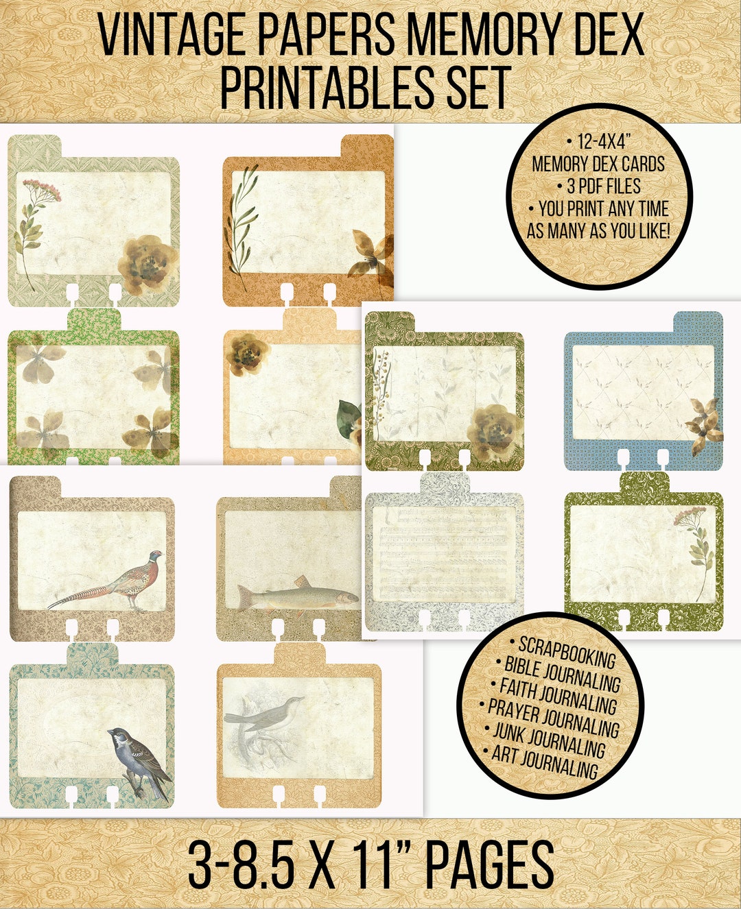 Vintage Papers Memory Dex Set 12 Started Mem Dex Cards Vintage Themed ...