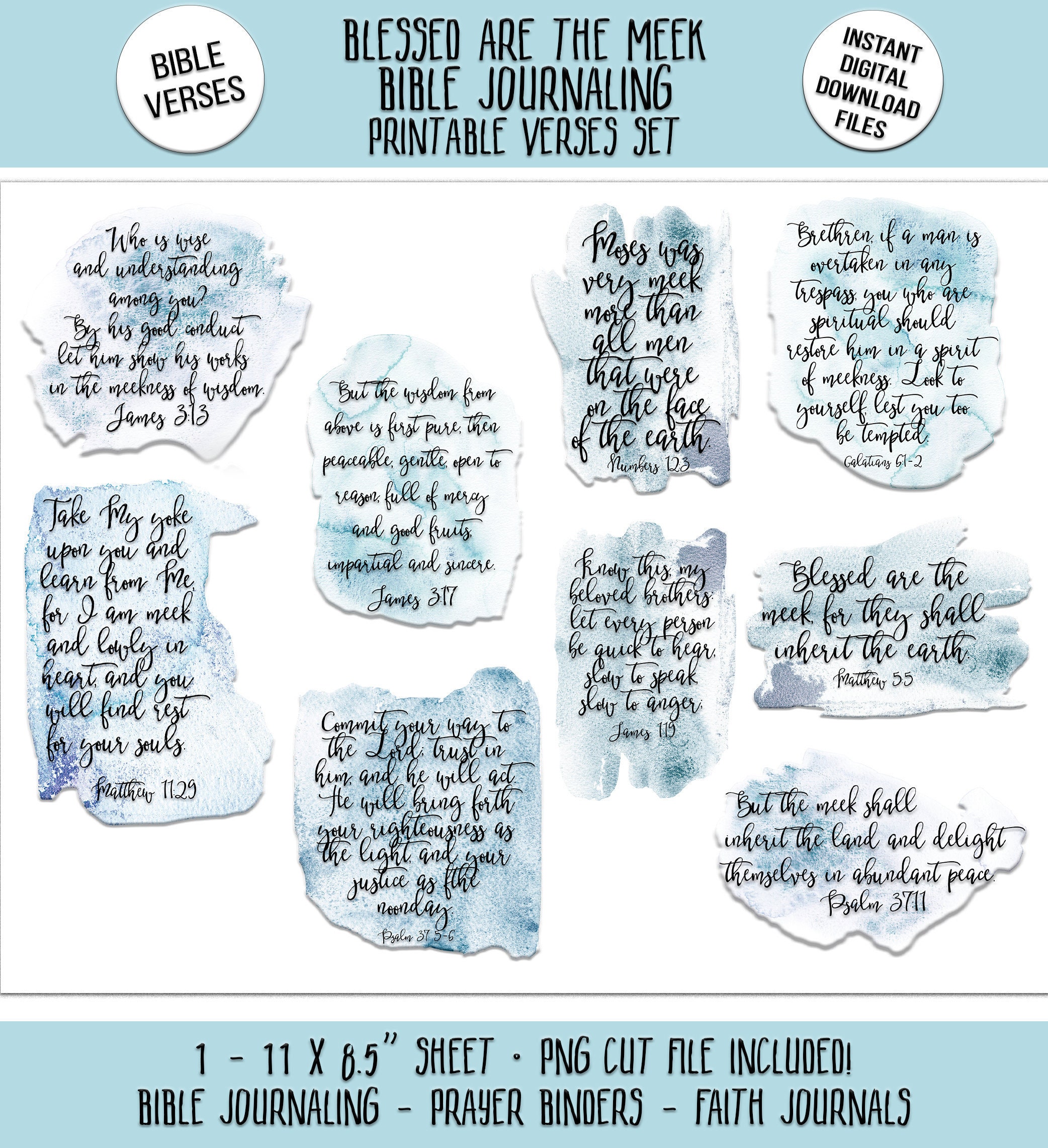 Blessed Are the Meek Bible Verses on Watercolor Printable for Bible ...