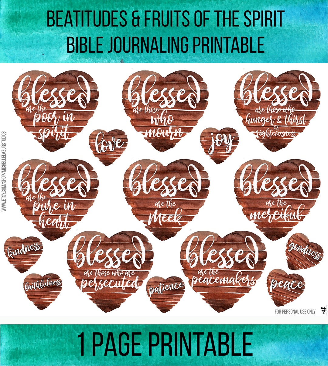 The Beatitudes & Bonus Fruits of the Spirit on Wooden Plank Hearts ...