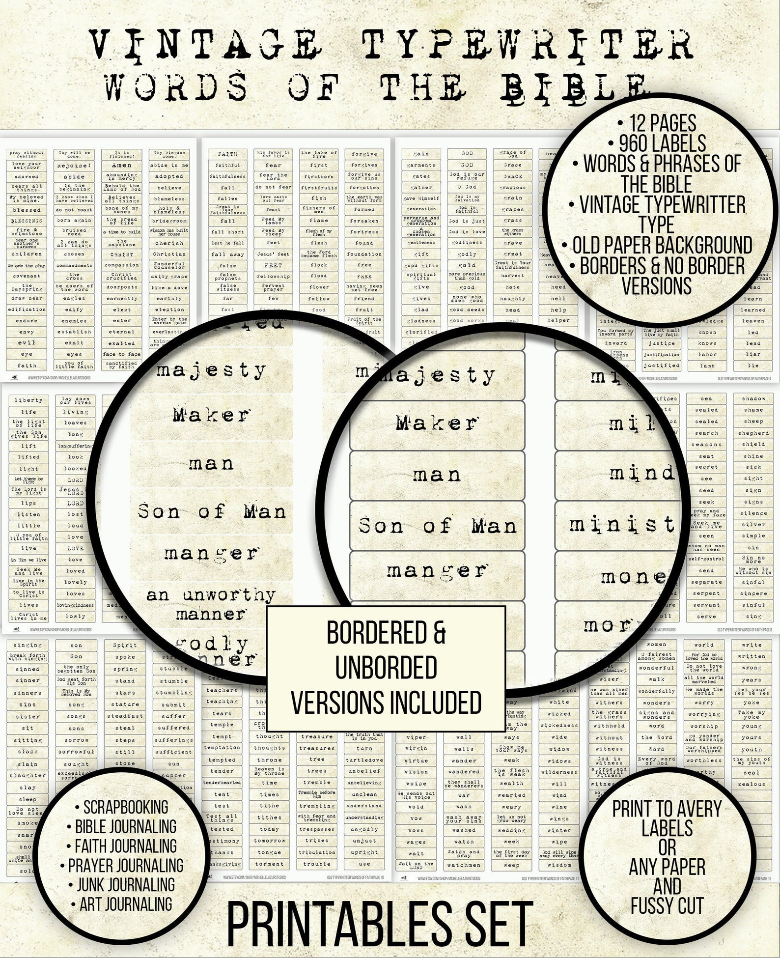 Bible Words and Phrases in Old Typewriter Text on Old Paper - Etsy