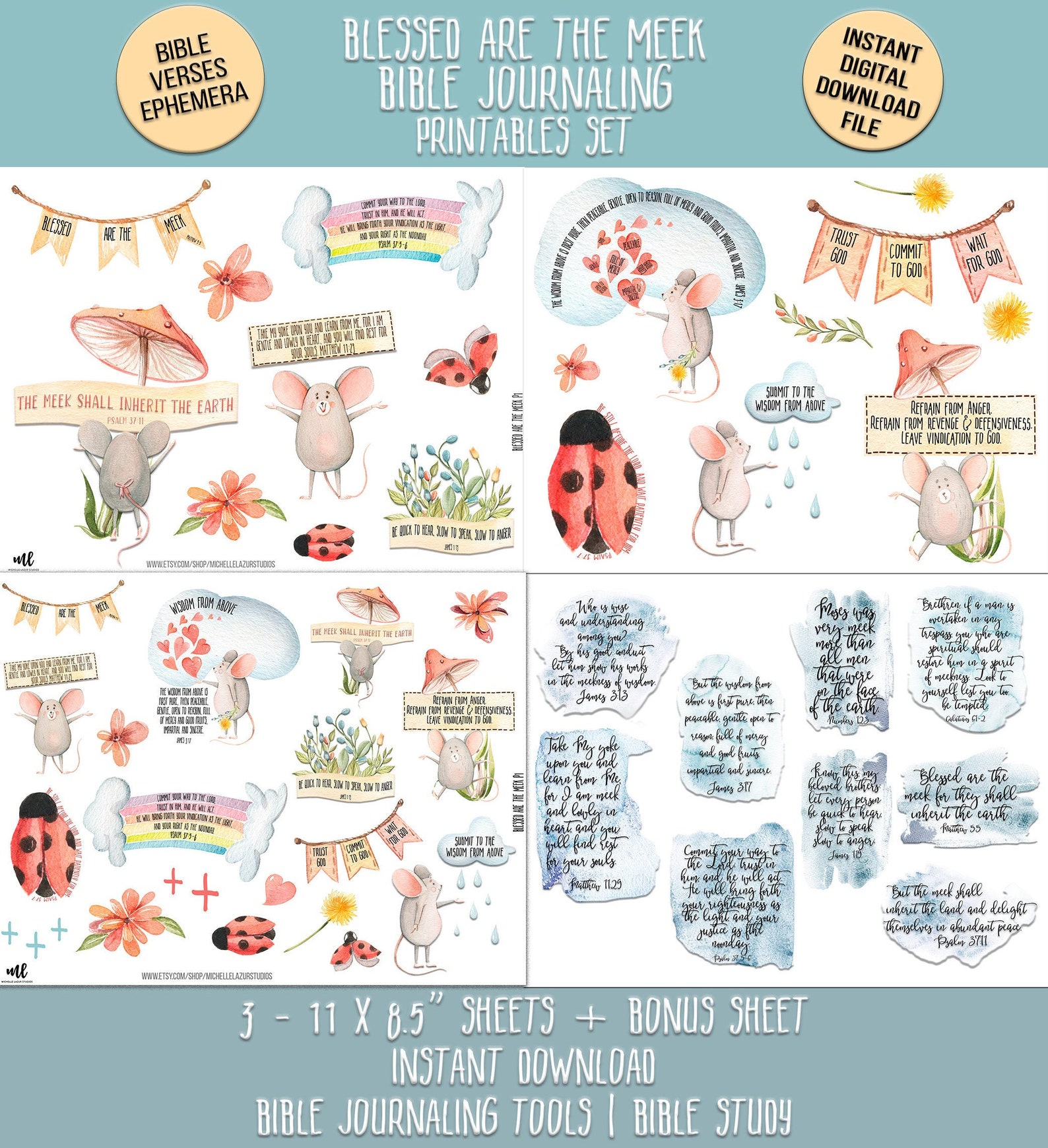 Blessed Are the Meek Bible Study Journaling Set Ephemera sticker ...