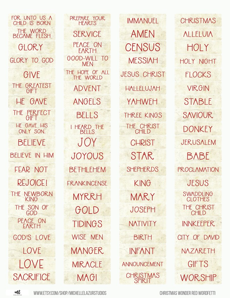 Christian Christmas Journaling Words and Phrases Wordfetti Labels in ...