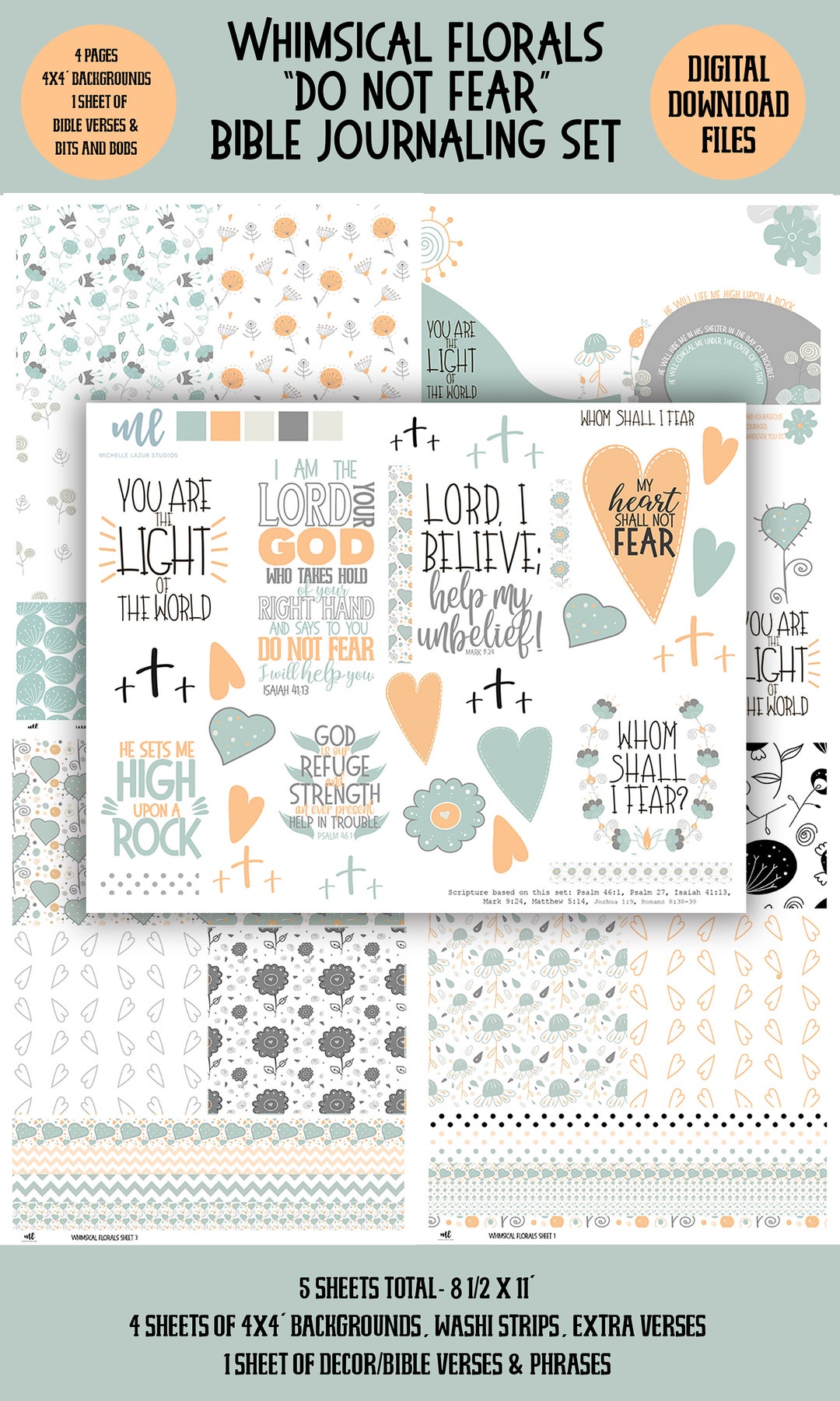 Bible Journaling Bible Study Scrapbook Background Papers and Sticker ...