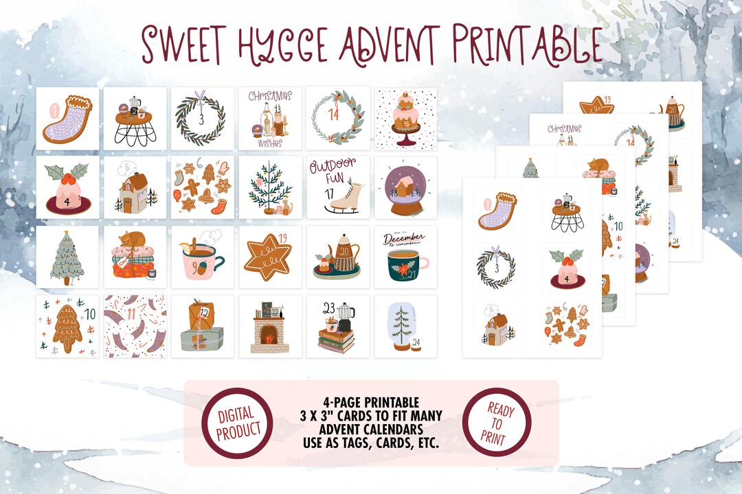 Advent Calendar Card Printable | Sweet Treats Hygge Christmas Countdown ...