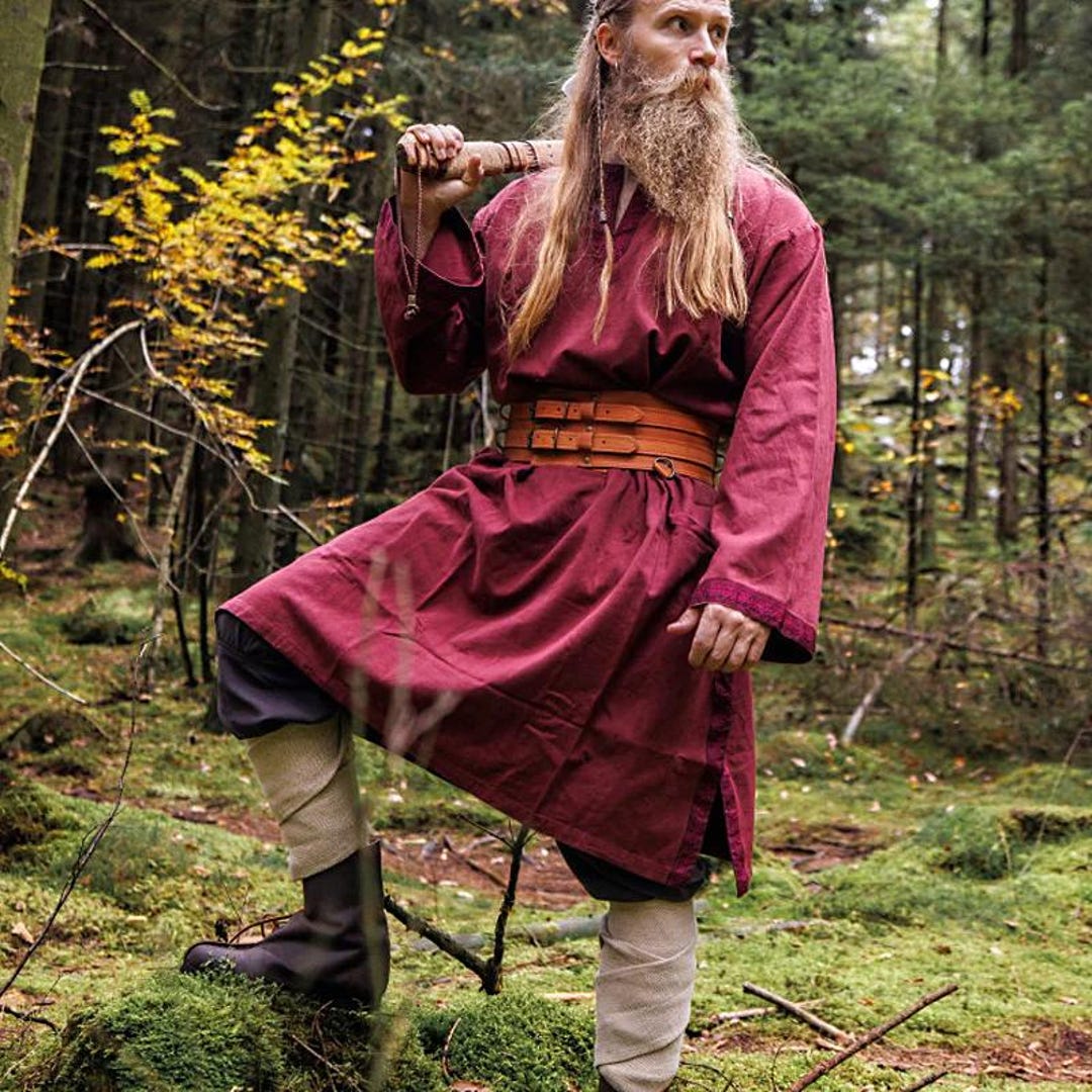 Red Viking Long Sleeve Tunic W/ Trim Cotton Medieval Tunics - Etsy