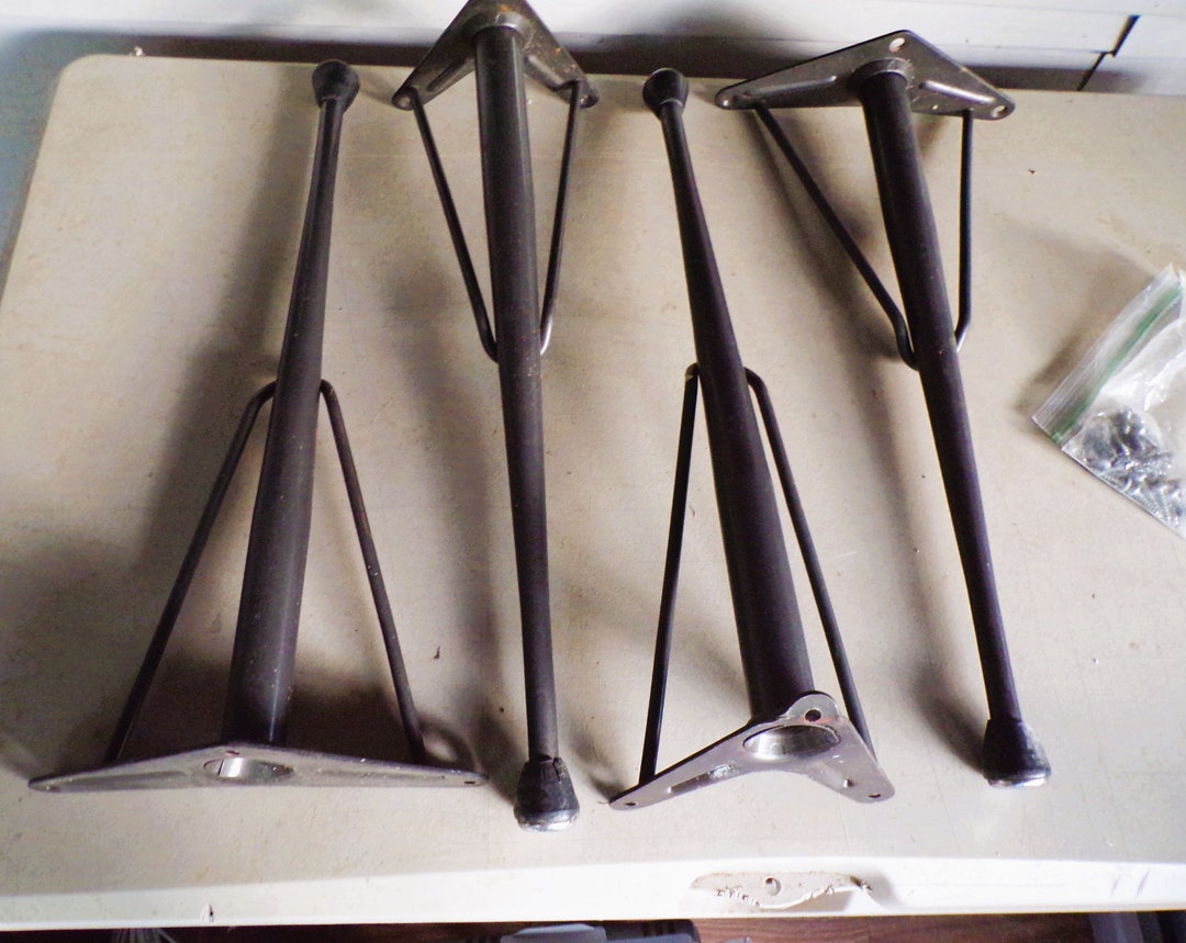 Vintage Steel Hairpin 20 Inch Table Legs, 4 Welded MCM Black Tapered ...
