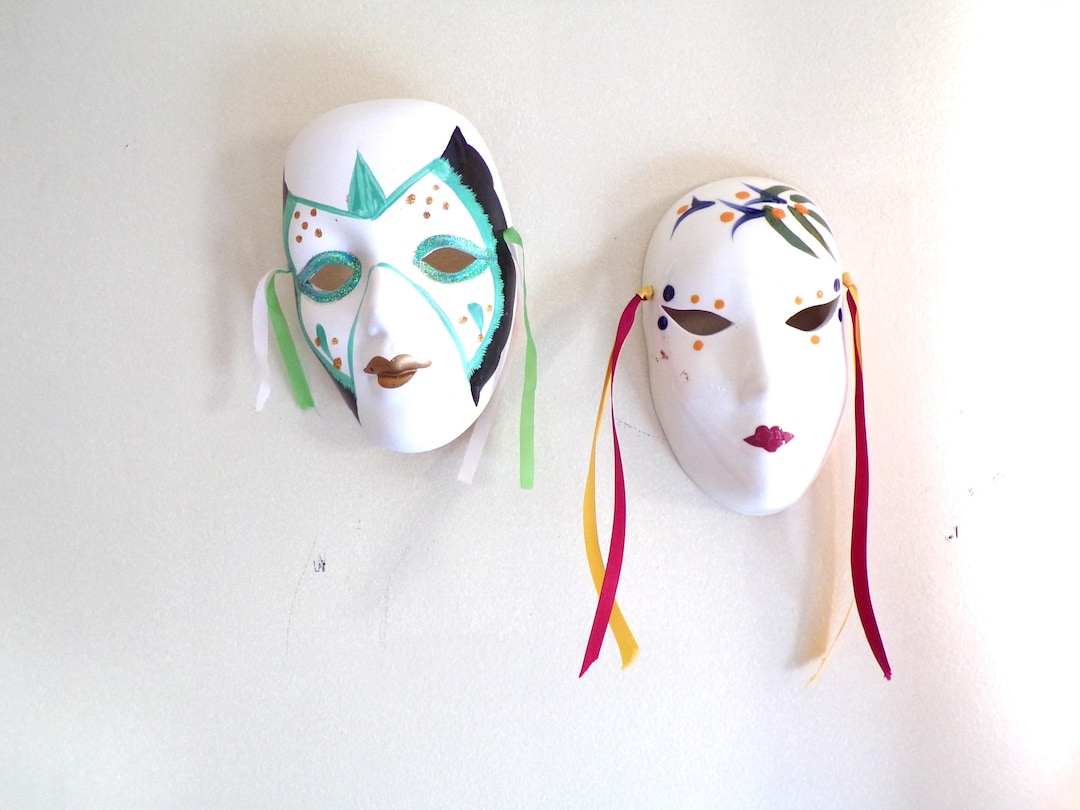 Vintage Mardi Gras/harlequin Hand Painted Wall Face Masks, 2 - Etsy