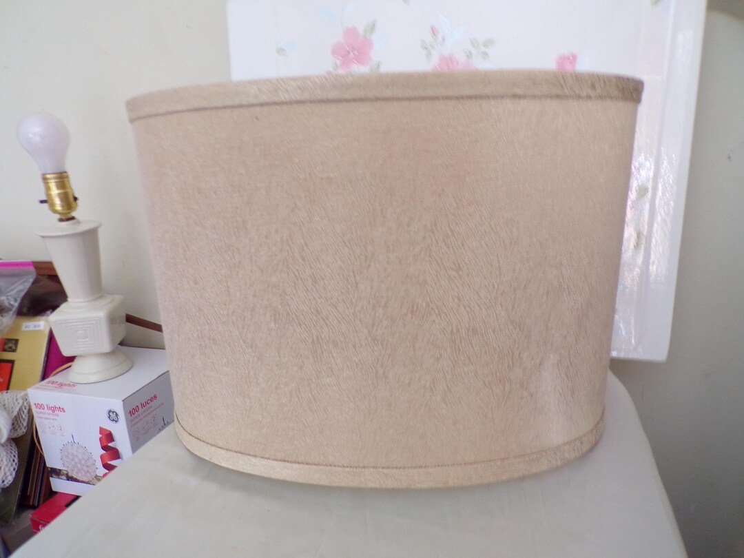 Vintage Tan/beige Linen Fabric Drum Lamp Shade, Replacement Shade With ...