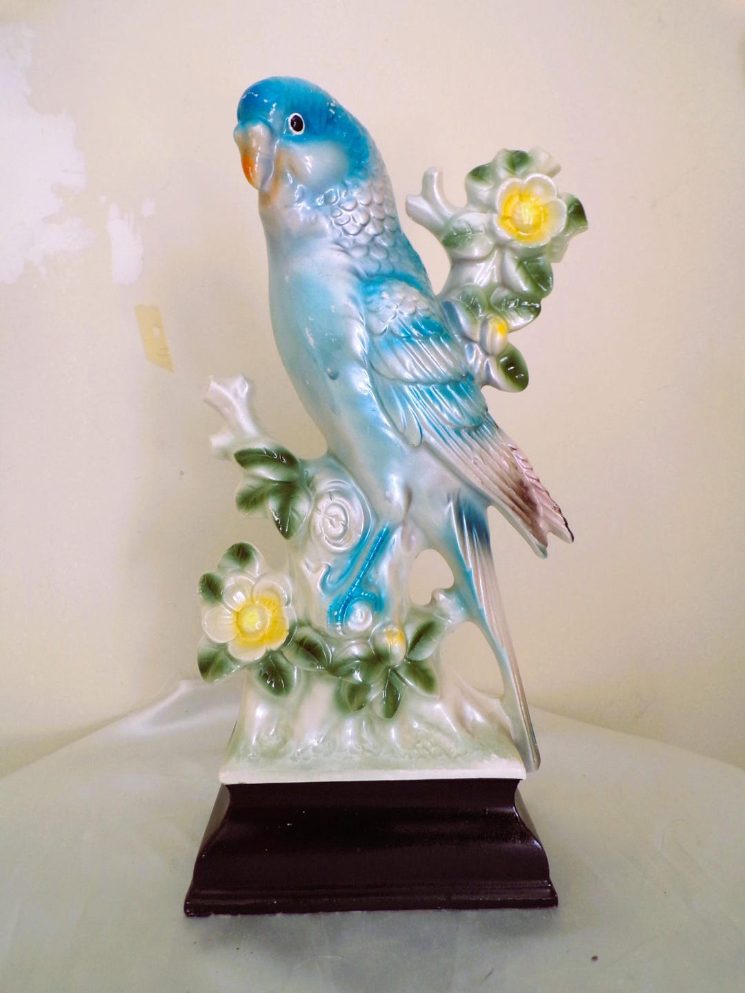 Vintage Blue Bird Parakeet Cardinal Figurine Ceramic Statue, Stands 11 ...