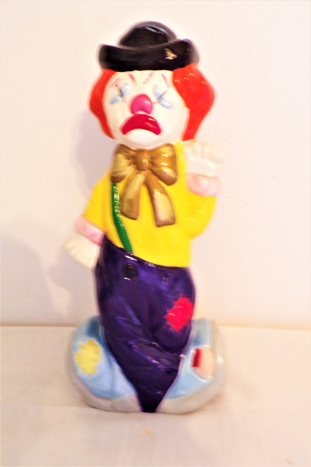 Vintage 11" Two Faced Clown Figurine Hand Painted Happy Sad Clown 1976 ...