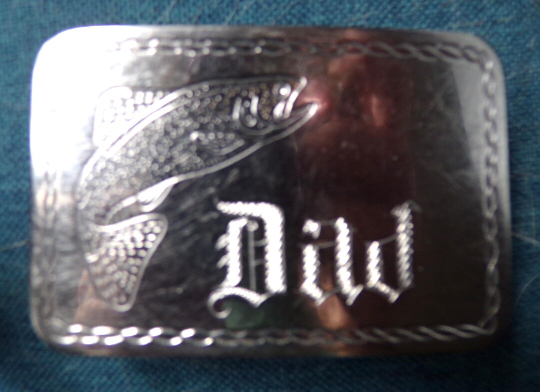 Vintage "dad" Belt Buckle With Large Mouth Bass and Robe Trim, Silver ...