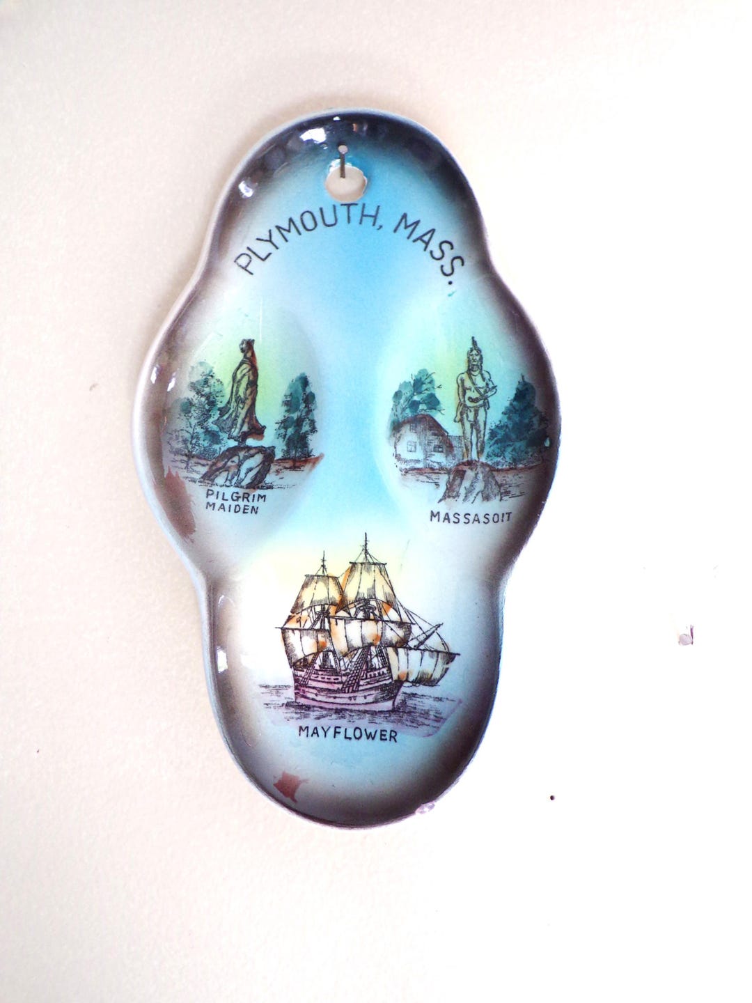 Vintage Triple Spoon Rest, Ceramic Souvenir Plymouth, Massachusetts ...